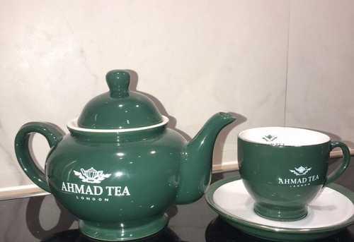 Заварочный чайник и блюдце с чашкой Ahmad Tea