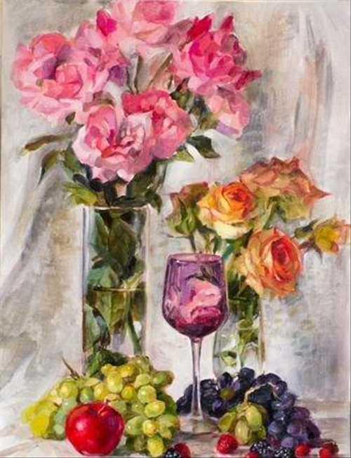 Интерьерная картина "Розы и виноград"