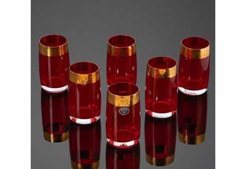 Набор из 6 стаканов клюквенного цвета с золотистой