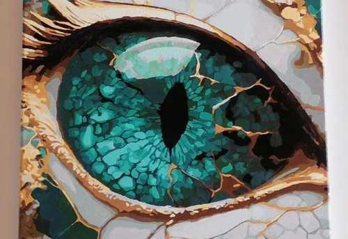 Картина глаз зелёного дракона 40х50
