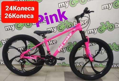 Новый розовый велосипед на литых дисках