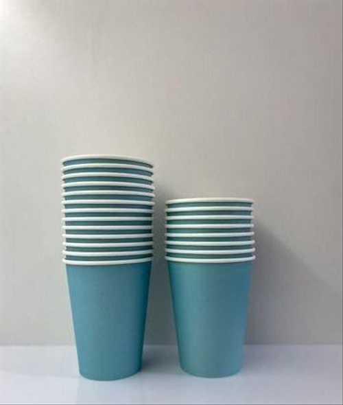 Бумажные стаканы для кофе 250 мл голубой