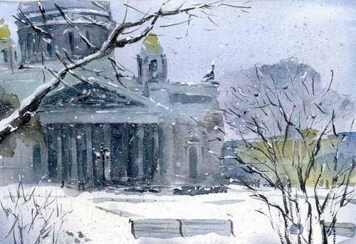 Зимний Петербург, Исаакиевский собор, акварель