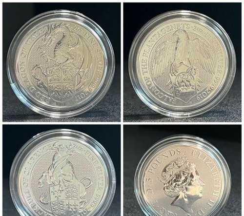 Серебряные монеты серии "Звери Королевы", 62.2г