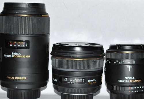 Nikon: Sigma 50mm 1,4, 105mm, 50mm 2,8 macro