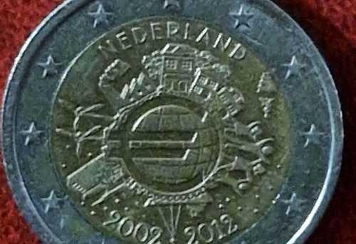 Нидерланды - монета 2 евро 2012,10-летие евро