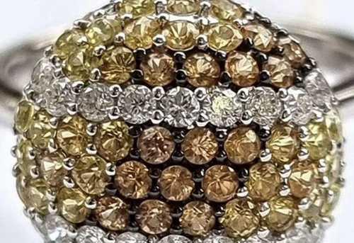 Золотое кольцо с брилл и желтыми сапфирами Новое