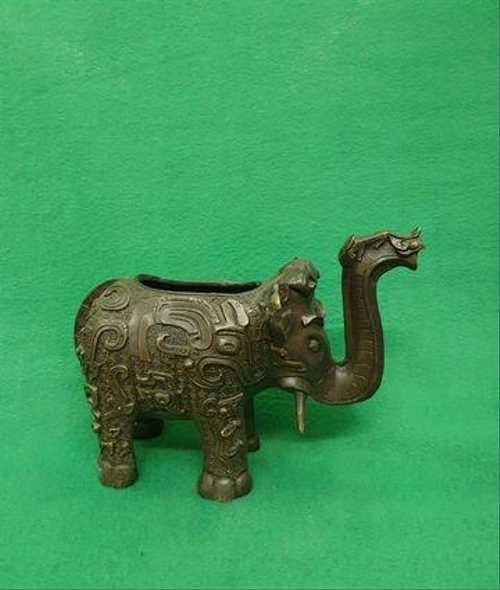 Бронзовая статуэтка Индийский слон. Фен-шуй