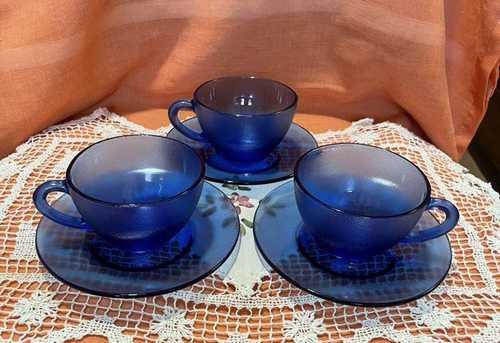 Чайные чашки синее стекло