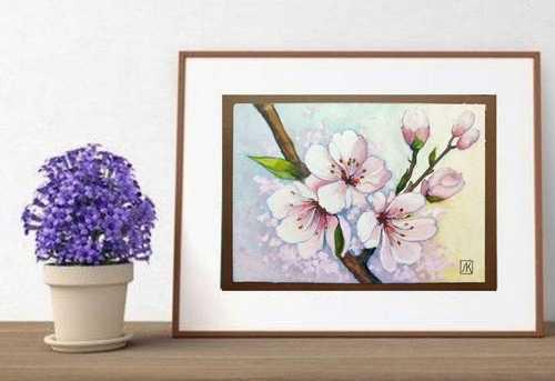 Картина акварель с цветами "Приметы весны" 21х15мм