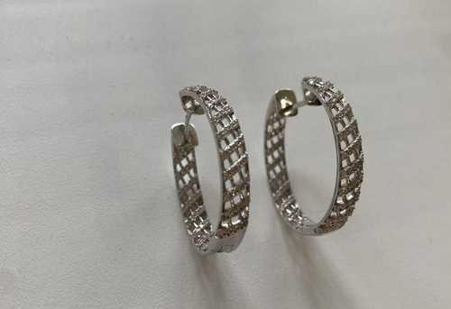 Серебряные серьги-кольца 925, новые с фианитами