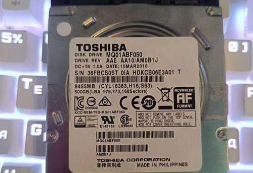 Жесткий диск для ноута 500гб Toshiba без коробки