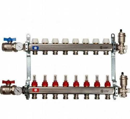 Коллектор Stout в сборе теплый пол 8 выходов