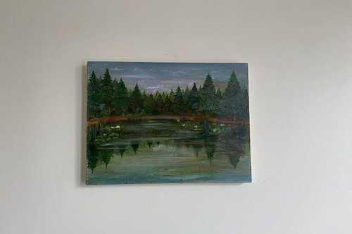 Картина лес озеро