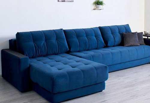 Угловой диван boss 3.0 MAX велюр Monolit синий