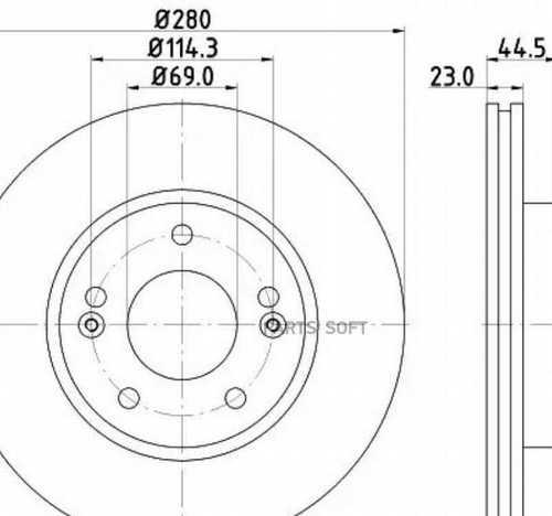 Nisshinbo ND6028K Диск тормозной передний 280x23 5 отв. с покрытием вентилируемый