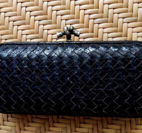 Клатч Bottega Veneta, черный, рептилия, оригинал