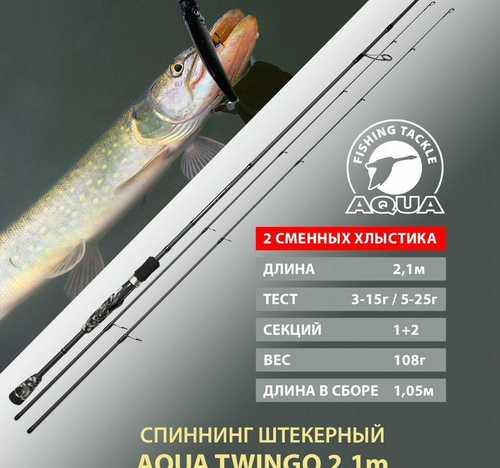 Спиннинг штекерный aqua twingo 2,1m, 3-15g/5-25g