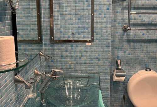 Раковина в ванную, стекло, хром, 60*50, с зеркалом