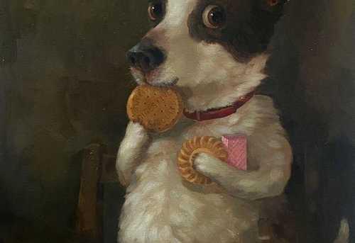 Картина маслом кошка и собака
