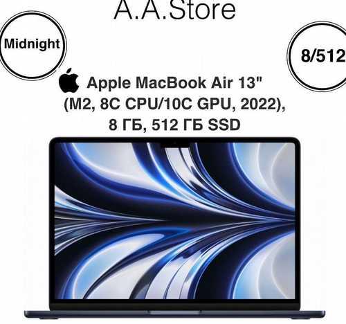 MacBook Air 13" (M2,2022), 8 /512 Gb Midnight