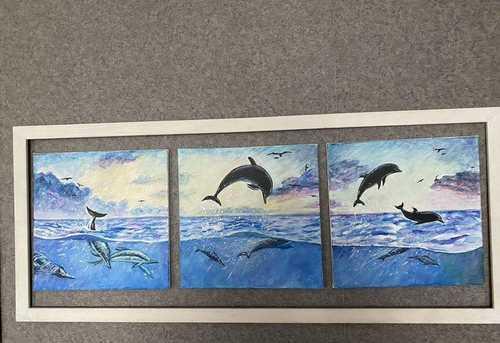 Картина триптих "Дельфины"