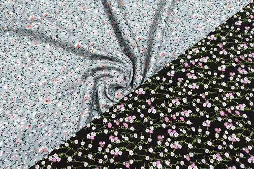 Ткань штапель вискоза (цветочек, черная, серая)