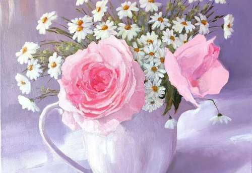 Картина с цветами: "Нежное утро" Букет в вазе