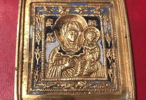 Старинная латунная икона Смоленская Богородица