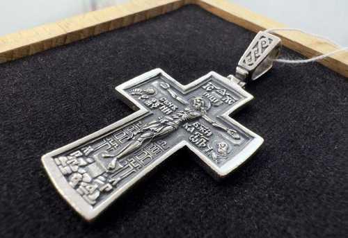 Серебряный крест большой Покров Богородицы