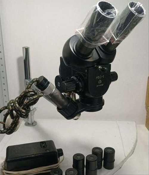 Микроскоп мбс-1 F160мм. На кронштейне "Г" образно