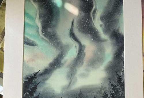Картина акварелью "Северное сияние"