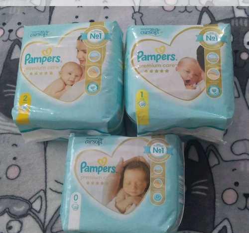 Подгузники Pampers premium care 0, 1, 2