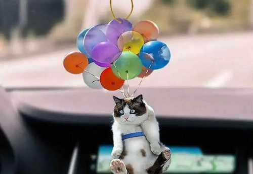 Подвеска на зеркало в машину кот с шариками