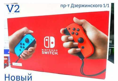 Nintendo Switch V2 (неоновый красный/синий) Новый