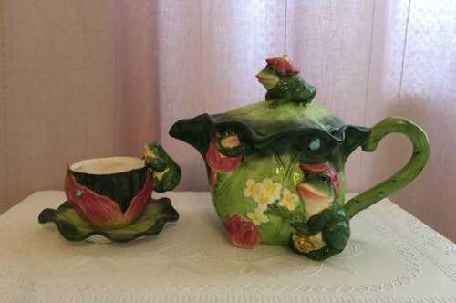 Чайник и чашка с блюдцем набор "Лягушки"