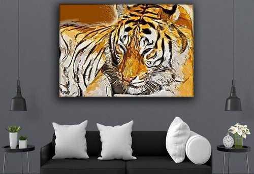 Картина маслом в гостиную Спящий тигр Примерка