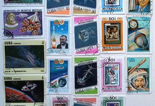 Почтовые марки иностранные Космос 19 штук