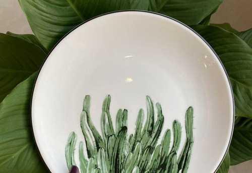 Тарелка с акварельным кактусом, керамика, 20,3 см