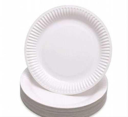 Одноразовые тарелки, картон, белые мелованные