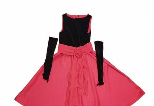 Детское нарядное платье с перчатками 140-146