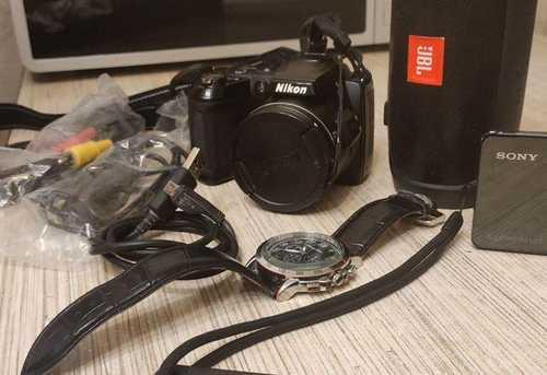 Фотоаппарат sony и Nikon часы и колонка