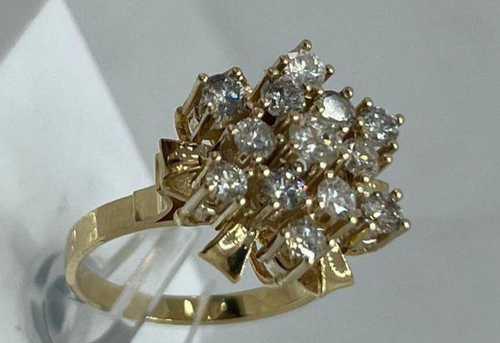 Золотое кольцо малинка 585 бриллианты 1.416ct
