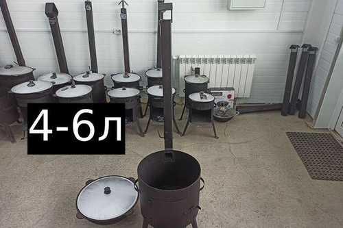 Печь под казан 4-6л дымоход, дверца (сталь 2мм)