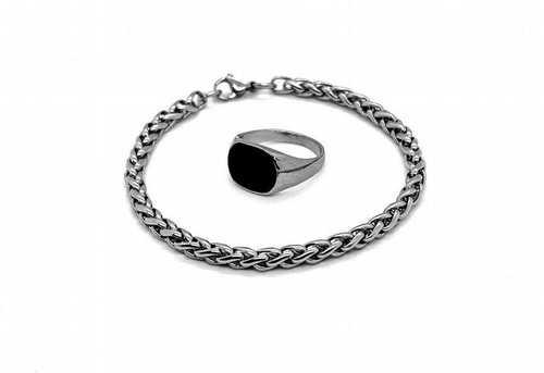 Мужской набор серебристый 316L: браслет и перстень