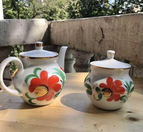 Чайник заварочный и сахарница. СССР. Кузяево