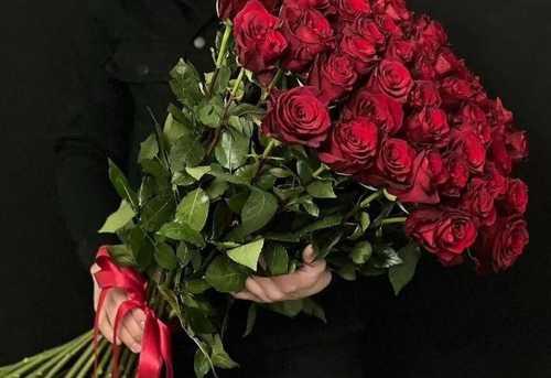 Высокие Метровые красные розы 100 см цветы букет