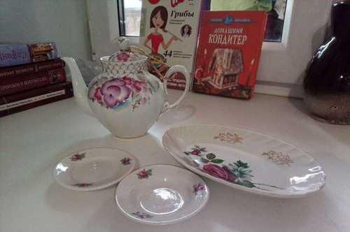 Посуда СССР блюдца маленькие, чайник, тарелочка