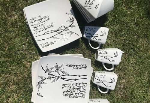 Набор посуды. Тарелки. Кружки. Красный куб