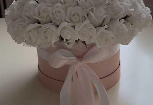 Белый букет мыльных роз, 101 штука